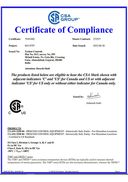 Product Certificate | ATEX, IECEx & IECEx ia Certified RTDs | Techno ...