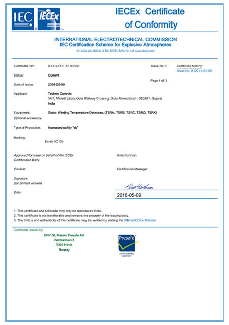 Product Certificate | ATEX, IECEx & IECEx ia Certified RTDs | Techno ...
